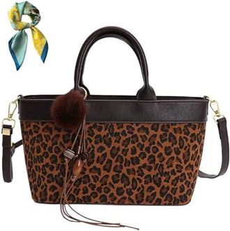 Generic Leopard Print Brown Shoulder Tote Bag,Women Commute Underarm Suede Purse,Vintage Trendy Fall Crossbody Bags Handbag (Leopard Print)