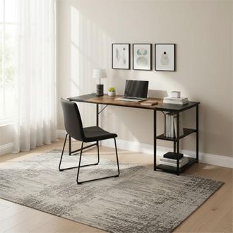 Furniture R Grand Bureau 120cm, 2 Etag&egrave;res Int&eacute;gr&eacute;es-R&eacute;glage en Hauteur, Table au Design Patchwork en R&eacute;tro Marron et Noir, Structure Robuste, Id&eacute;al T&eacute;l&eacute;travail, 