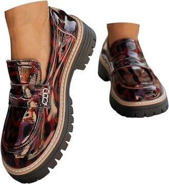 Generic Mocassins orthop&eacute;diques pour femme - Mocassins orthop&eacute;diques &agrave; enfiler en cuir - Soutien de la vo&ucirc;te plantaire - Coupe large - L&eacute;ger - Talon &eacute;pais - B