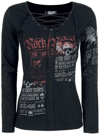 Rock Rebel by EMP Damen schwarzes Langarmshirt mit Schn&uuml;rung XXL