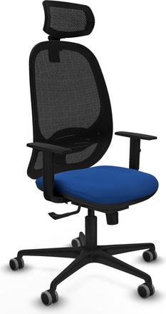 Piqueras y Crespo B&uuml;rostuhl, zylindrisch, mit 1D-Armlehnen, h&ouml;henverstellbare Lendenwirbelst&uuml;tze und Kopfteil, h&ouml;henverstellbar und neigbar, Schwarz/Blau