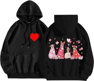 Generic 2026 Sweat &agrave; capuche &agrave; manches longues pour femme avec inscription &laquo; Valentines Day &raquo; - L&eacute;ger et ample (2), Noir, XXL