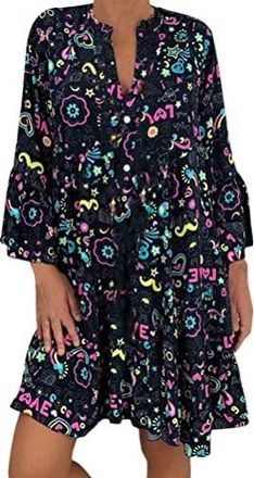 Onsoyours Femme Cocktail Robe Florale Imprimee Profonde V Manches Longues Maxi Robes Sexy Elegant DÉté Robe De Soirée Plage Robe Casual Taille Haute Plissée Ele