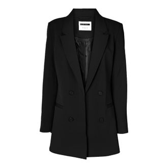 Noisy May Noisy may Eleganter Blazer Tailliert mit Taschen Langer Basic Cardigan Business Jacke Mantel NMVIVIAN, Farben:Schwarz,Gr&ouml;&szlig;e Damen:S