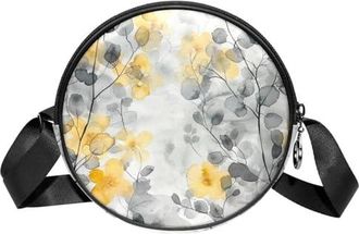 Generic Petit sac &agrave; bandouli&egrave;re circulaire pour femme, motif feuilles florales, sac &agrave; dos avec fermeture &eacute;clair, bretelles r&eacute;glables, sac &agrave; main rond d&eacute;contra