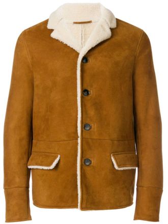 Valentino Garavani doudoune à bords en peau lainée - Marron