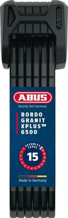 ABUS Faltschloss Bordo Granit XPlus 6500 SH mit Halterung - Fahrradschloss aus geh&auml;rtetem Stahl - ABUS-Sicherheitslevel 15-110 cm - Schwarz