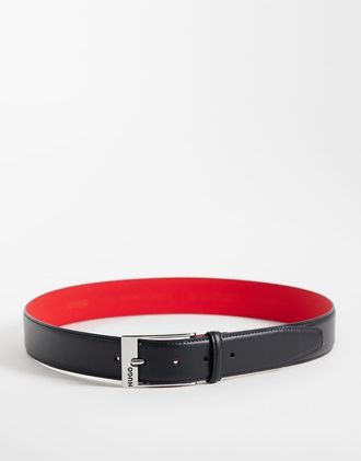 HUGO BOSS HUGO Red - Ceinture en cuir avec doublure rouge - Noir