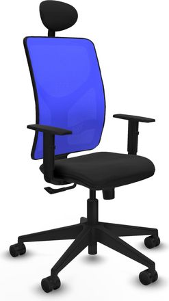 Piqueras y Crespo Arbeitsbankstuhl mit 1D-Armen, h&ouml;henverstellbarer Lendenwirbelst&uuml;tze und festem Kopfteil, ausgestattet mit 3 Positionen und Schneidschaum, Blau/Schwar