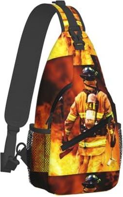 Generic Sacoche Homme Bandouliere Pompier, flamme Durable Sling Sac &agrave; Bandouli&egrave;re Casual Crossbody Bag pour Randonn&eacute;e Voyage Camping