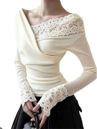 Generic Mode Temp&eacute;rament Solide Tops Manches Longues Slim Fit Creux Blouse Sweet Casual T-Shirt Femme, abricot, S