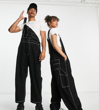 Collusion Unisex - Salopette oversize en jean avec surpiq&ucirc;res contrastantes - Noir