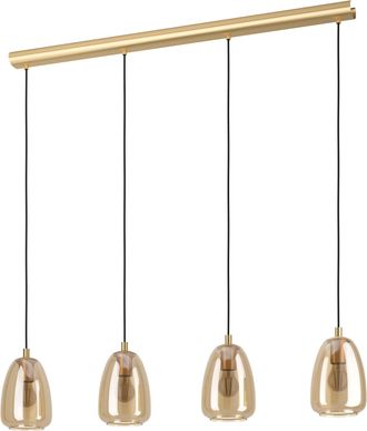 Eglo H&auml;ngelampe Alobrase, 4-flammige Pendelleuchte Esstisch, H&auml;ngeleuchte aus Metall in Messing geb&uuml;rstet und bedampften Glas in amber, Esszimmerlampe h&auml;ng