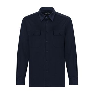 Tom Ford Homme, Chemises, Bleu, Taille: L Surchemise en laine