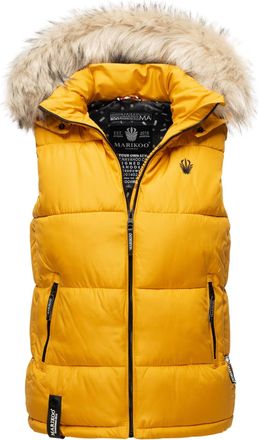 Marikoo Damen Winter Weste Steppweste mit Kapuze und Fellkragen B896 [B896-Eisflöckchen-Gelb-Gr.XS]