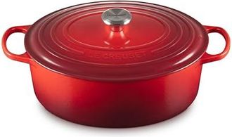 LE CREUSET Le Creuset Signature Gusseisen-Bräter mit Deckel, Ø 33 cm, Oval, Für alle Herdarten und Induktion geeignet, Volumen: 7,5 l, 6,595 kg, Kirschrot, 21178