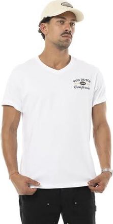 Von Dutch Tee Shirt Homme 100% Coton, T-Shirt Homme Cafe, Col v & Regular Fit, Blanc Taille M