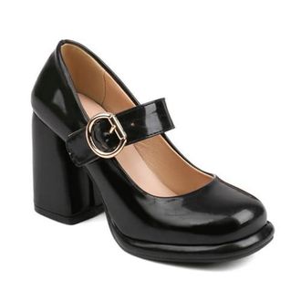 Generic Chaussures Mary Jane habill&eacute;es &agrave; gros talons compens&eacute;s pour femme - Confortables - Bout ferm&eacute; - Sangle &agrave; boucle - Pour mariage, f&ecirc;te, travail, Noir, 3