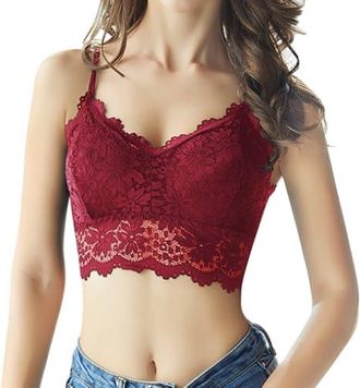 Minetom Femme Soutien Gorge sans Armature Push Up Brassière Dentelle Sport Lingerie Bra Col V Bustier Soutien-Gorge Quotidien Fitness Yoga Crop Top C Rouge XL