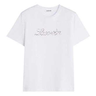 Lanvin T-Shirt mit gesticktem Schriftzug-Logo - - Tops - Damen - Wei&szlig; - M