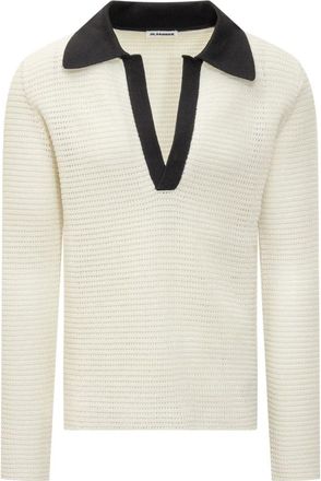 Jil Sander Homme, Pulls, Blanc, Taille: M Polo Longsleeve Knit