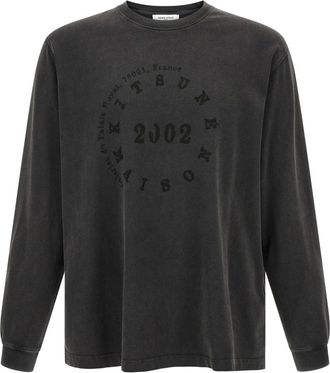 Maison Kitsun&eacute; T-shirt &agrave; manches longues Circle Stamp Faded Comfort - Homme - Tops - Noir - Taille: L