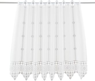 Florentina Footwear Scheibengardine gehäkelter Abschluß 45 cm hoch Weiß - Wunschbreite frei wählbar durch gekaufte Menge in 16 cm Schritten - Meterware