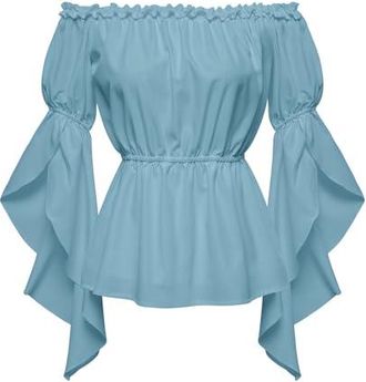 Generic Chemise Renaissance pour femme &agrave; manches trompettes - Chemisier de pirate - Robe d&eacute;t&eacute; boh&egrave;me pour la plage, les vacances - Essentiels de vacances pour