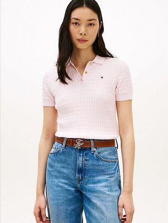 Tommy Hilfiger Polo en maille torsad&eacute;e &agrave; manches courtes
