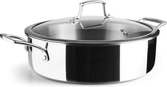 Lacor Lacor - 60888 - Trichef Low-Topf, 5 L, 28 cm, Edelstahl 18/10 und 1060-Aluminium, dreilagig, Griffe und Knopf aus Stahlguss, Geeignet f&uuml;r Induktion, B