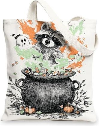 Generic Sacs en toile drôles raton laveur, sacs dépicerie réutilisables avec motif danimaux, sacs en toile légers et lavables avec bandoulière, blanc, 13x15 I