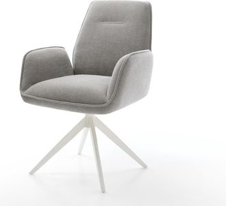DELIFE Drehstuhl Zoa-Flex Strukturstoff Soft Grau Kreuzgestell breit Wei&szlig; 360&deg; drehbar Wippfunktion Taschenfederkern, Esszimmerst&uuml;hle