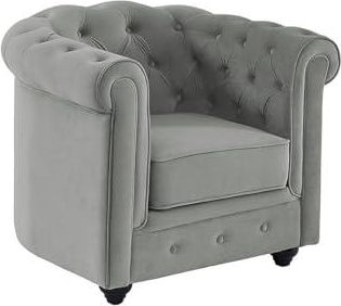 Vente-Unique Fauteuil Chesterfield - Velours Gris Clair