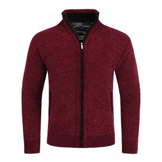 AlltheMen Herren Strickjacke Cardigan mit Reißverschluss und Stehkragen Gefüttert Grobstrick Pullover Rot 4XL