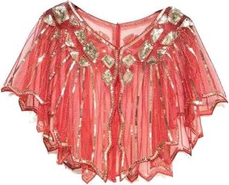 Generic NYSBH Ch&acirc;le r&eacute;tro avec perles et paillettes pour femme, Rouge/dor&eacute;, Taille unique