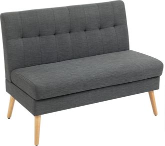 HOMCOM Sofa 2 Sitzer Couch mit Leinenoptik, Getuftete R&uuml;ckenlehne Kleine Polstersofa Modern 118 cm Gepolstert Doppelsofa mit Holzbeine f&uuml;r Wohnzimmer, Kleine