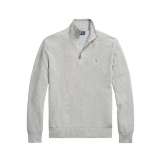 Polo Ralph Lauren Homme, Pulls, Gris, Taille: L Pull Maille Ajourée avec Fermeture Éclair 1/4