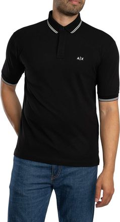 A|X Armani Exchange Mens Essential, Double Striped Sleeve and Collar Side Monogram Logo Polo Shirt, Black, XXL