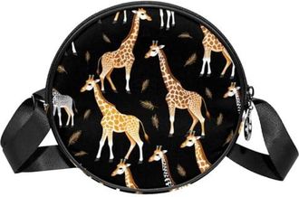 Generic Petit sac &agrave; bandouli&egrave;re rond pour femme, girafes avec fermeture &eacute;clair, bretelles r&eacute;glables, sac &agrave; main rond d&eacute;contract&eacute; pour femmes et filles