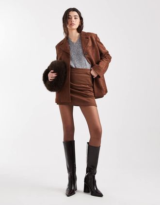 Pieces Blazer densemble en imitation daim - Marron moyen-Neutre