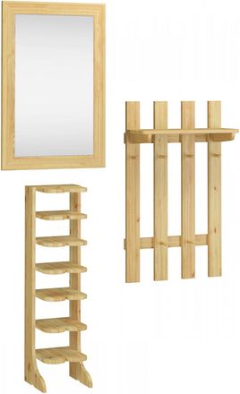 Erst-Holz Garderobenset Schuhregal Wandspiegel Hängegarderobe Flurmöbel Massivholz Kiefer 90.80-11-Set