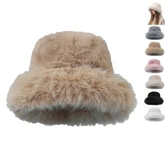 Generic Chapeau cloche dhiver en fausse fourrure pour femme, chapeau de p&ecirc;cheur &eacute;pais et chaud en fausse fourrure pour femme, Kaki B., Taille unique