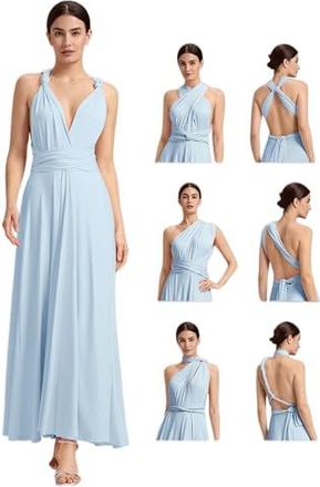Ever-pretty Robe Demoiselle dhonneur Femme Multi-Style sans Manches Robe de Soirée Longue Convertible Chic Bleu Ciel S