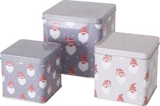 Boltze 3tlg Set Gebäckdosen Knuffel I 11cm, 12cm & 15cm I eckige Plätzchen-Dose, Vorratsdose, Metall-Box, Geschenkdosen I Weihnachts-Bäckerei, Advents-Kekse