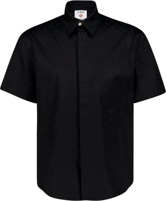 Casablanca Homme, Chemises, Noir, Taille: M Chemise &agrave; Manches Courtes en Coton avec Monogramme