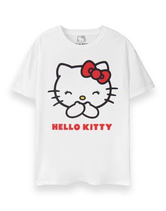 Hello Kitty Damen T-Shirt | Damen Classic Kitten Kurzarm-Grafik-T-Shirt in Weiß | Süßes, locker sitzendes Katzen-Bekleidungsoberteil | Sanrio Cartoon Spielzeug Fr