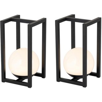 QAZQA Nowi - led Dimmable Lampe de Table sans fil rechargeable usb variateur inclus - 2 pi&egrave;ces - l 16 cm - Noir - Moderne - &eacute;clairage ext&eacute;rieur - Qazqa