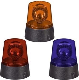 Relaxdays Rundumleuchte, 3-TLG. Set, drehender Reflektor, Partylicht, Geburtstag, batteriebetrieben, LED Blaulicht, bunt