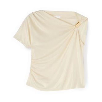 Motivi Femme, Blouses et Chemises, Beige, Taille: 38 FR T-shirt lamin&eacute; avec encolure asym&eacute;trique