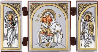 NKlaus Gottesmutter von Pochaev - Ikone Triptychon Christlich - Holz Reise Altar Ikonografie 16825